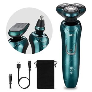 electric razor for men, waterproof ipx7 beard shavers for men face 3 in 1 rotary shavers nose sideburn trimmer cordless rechargeable shaving kit wet dry use