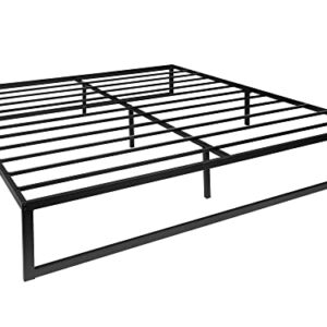 Flash Furniture Bentley 14" Metal Platform Bed Frame - Black Frame/Steel Slat Supports - 12.5" Underbed Storage - No Box Spring Needed - Quick Lock Functionality-King