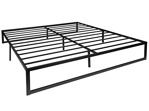 Flash Furniture Bentley 14" Metal Platform Bed Frame - Black Frame/Steel Slat Supports - 12.5" Underbed Storage - No Box Spring Needed - Quick Lock Functionality-King