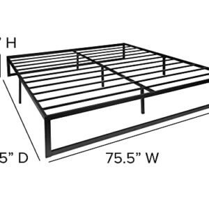 Flash Furniture Bentley 14" Metal Platform Bed Frame - Black Frame/Steel Slat Supports - 12.5" Underbed Storage - No Box Spring Needed - Quick Lock Functionality-King