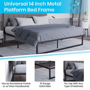 Flash Furniture Bentley 14" Metal Platform Bed Frame - Black Frame/Steel Slat Supports - 12.5" Underbed Storage - No Box Spring Needed - Quick Lock Functionality-King