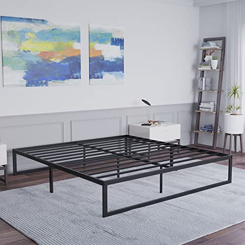 Flash Furniture Bentley 14" Metal Platform Bed Frame - Black Frame/Steel Slat Supports - 12.5" Underbed Storage - No Box Spring Needed - Quick Lock Functionality-King