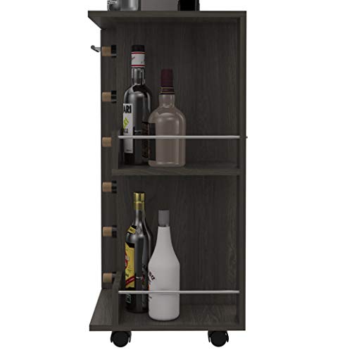 FM FURNITURE Tennessee 32-inch Tall Bar Cart with 1 Cabinet, 6 Cubbies, and 2 Shelves, Carbon Espresso