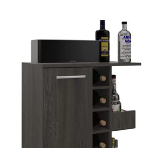 FM FURNITURE Tennessee 32-inch Tall Bar Cart with 1 Cabinet, 6 Cubbies, and 2 Shelves, Carbon Espresso