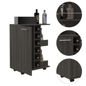 FM FURNITURE Tennessee 32-inch Tall Bar Cart with 1 Cabinet, 6 Cubbies, and 2 Shelves, Carbon Espresso