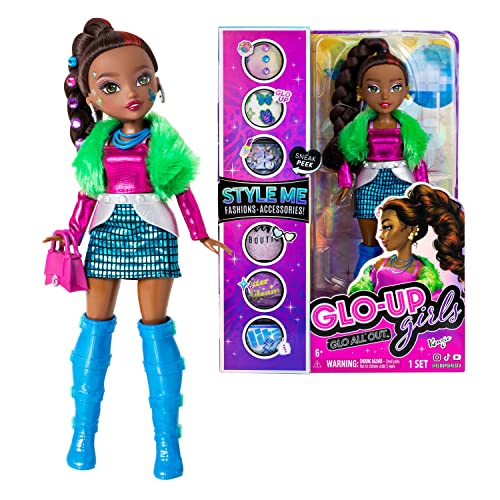 Far Out Toys GLO-UP Girls Season 2 Kenzie African American Girl Fashion Doll, Dazzling Jewelry, Hair Gems, Accessories, Fashions, Face Stickers, Makeup, Nails