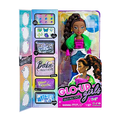 Far Out Toys GLO-UP Girls Season 2 Kenzie African American Girl Fashion Doll, Dazzling Jewelry, Hair Gems, Accessories, Fashions, Face Stickers, Makeup, Nails