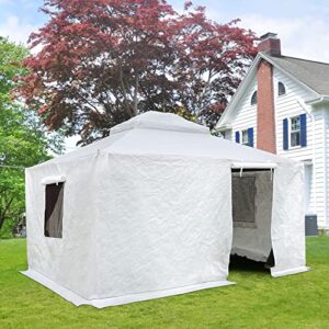 Gazebo Accessories 10' x 12' Universal Winter Gazebo Cover for Hardtop Gazebos,Enclosed Cover with Sidewalls and Mesh Windows Waterproof (White) by domi outdoor living