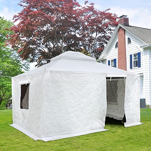 Gazebo Accessories 10' x 12' Universal Winter Gazebo Cover for Hardtop Gazebos,Enclosed Cover with Sidewalls and Mesh Windows Waterproof (White) by domi outdoor living