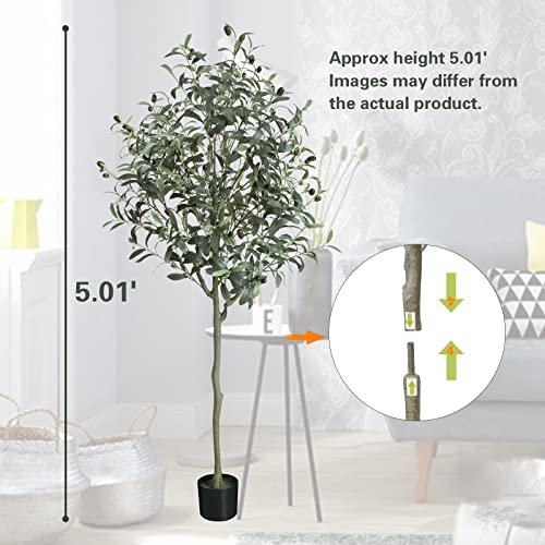 SeelinnS Artificial Olive Tree 5.01FT Fake Olive Silk Tree Large Faux Plants Indoor Tall Olive Branch and Fruits with Potted for Home Office Living Room Decor