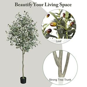 SeelinnS Artificial Olive Tree 5.01FT Fake Olive Silk Tree Large Faux Plants Indoor Tall Olive Branch and Fruits with Potted for Home Office Living Room Decor