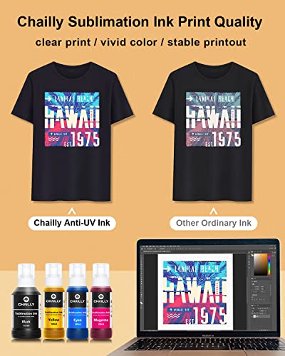 Chailly 527ML Sublimation Ink for Epson EcoTank Supertank Inkjet Printers ET-2720 ET-2750 ET-2760 ET-2800 ET-2803 ET-3760 ET-4700 ET-4800 ET-15000/ Upgrade Version (B/M/C/Y/Printhead Cleaning Kit)