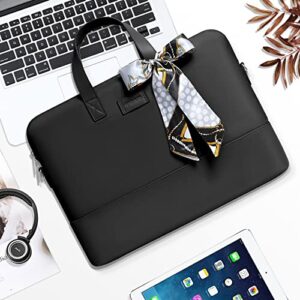 MOSISO Laptop Bag for Women, 15-15.6 inch Computer Bag Compatible with MacBook Pro 16 inch, HP, Dell, Lenovo, Asus, Razer Notebook, Laptop Shoulder Messenger Bag with Strap and Silk Scarf, Black