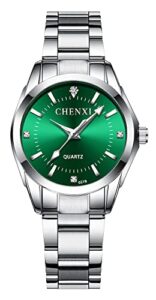 xczap watches for women ladies colorful dial simple girls stainless steel quartz watch waterproof luminous, with premium crystal accented(green)