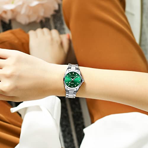 XCZAP Watches for Women Ladies Colorful Dial Simple Girls Stainless Steel Quartz Watch Waterproof Luminous, with Premium Crystal Accented(Green)