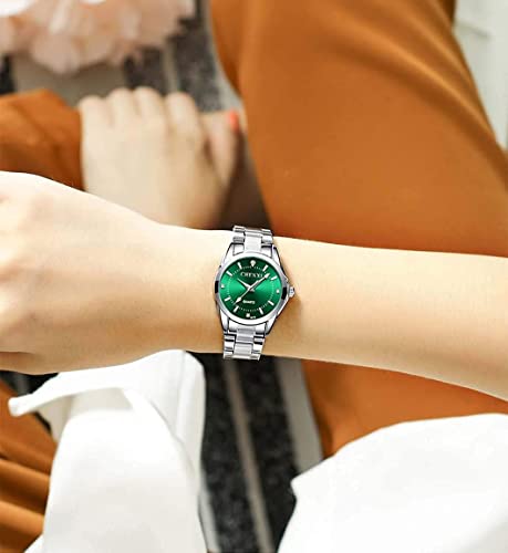 XCZAP Watches for Women Ladies Colorful Dial Simple Girls Stainless Steel Quartz Watch Waterproof Luminous, with Premium Crystal Accented(Green)