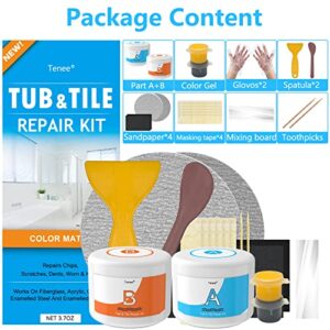 Tub Repair Kit & Porcelain Repair Kit (Color Match) - 3.7 OZ Fiberglass Repair Kit with Super Adhesion, Bathtub Repair Kit for Cracked Bathtub, Perfectly Treat Cracks, Holes, Dents, Worns and Shower.