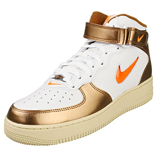 Nike Men's Air Force 1 Mid QS shoes, White/Total Orange-ale Brown-b, 9.5