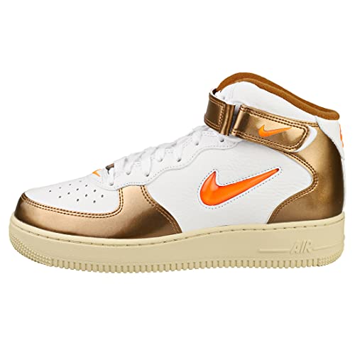 Nike Men's Air Force 1 Mid QS shoes, White/Total Orange-ale Brown-b, 9.5