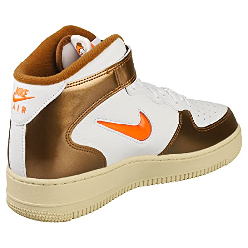 Nike Men's Air Force 1 Mid QS shoes, White/Total Orange-ale Brown-b, 9.5