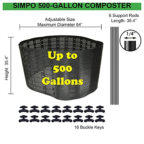 SIMPO 500 Gallon Composter Expandable Backyard Outdoor Compost Bin Easy Setup Large Capacity High Efficiency Fast Compost Maker (500 Gallons)