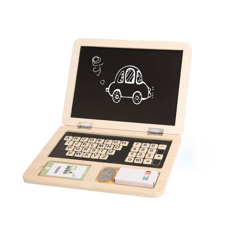 Tooky Toy Children's Wooden Laptop TH819, Magnetic Letters, Chalk, Colour: Beige