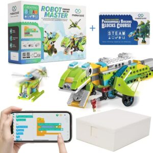 makerzoid robot master, 100 in 1 stem coding robot for kids 6+, 23 video courses in app, remote & app control robot toys, robotics kit, programmable educational toy, birthday gift (standard)