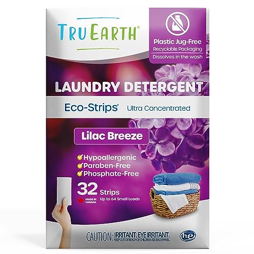 Tru Earth Laundry Detergent Sheets - Up to 64 Loads (32 Sheets) - No Plastic Jug - Original Eco-Strip Liquidless Laundry Detergent - Lilac Breeze