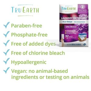 Tru Earth Laundry Detergent Sheets - Up to 64 Loads (32 Sheets) - No Plastic Jug - Original Eco-Strip Liquidless Laundry Detergent - Lilac Breeze