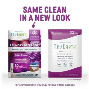 Tru Earth Laundry Detergent Sheets - Up to 64 Loads (32 Sheets) - No Plastic Jug - Original Eco-Strip Liquidless Laundry Detergent - Lilac Breeze