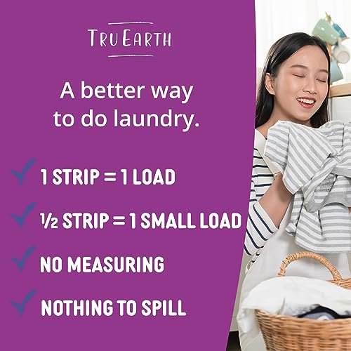 Tru Earth Laundry Detergent Sheets - Up to 64 Loads (32 Sheets) - No Plastic Jug - Original Eco-Strip Liquidless Laundry Detergent - Lilac Breeze