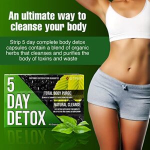 Strip 5 Day Permanent Detox Cleanse - Complete Body Cleansing Kit - Toxin Rid - Detox with Burdock, Dandelion, Red Clover Blossom, Alfalfa, Slippery Elm - 40 Capsules, 2 Pack