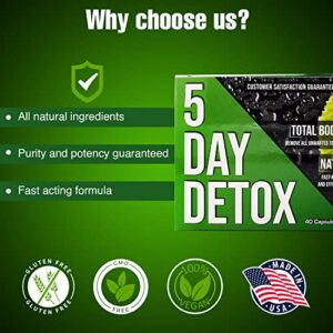 Strip 5 Day Permanent Detox Cleanse - Complete Body Cleansing Kit - Toxin Rid - Detox with Burdock, Dandelion, Red Clover Blossom, Alfalfa, Slippery Elm - 40 Capsules, 2 Pack