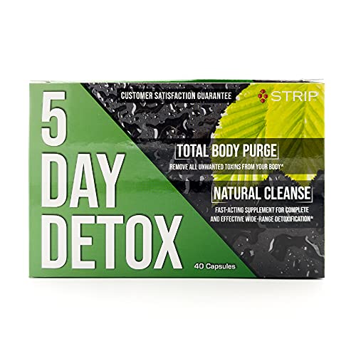 Strip 5 Day Permanent Detox Cleanse - Complete Body Cleansing Kit - Toxin Rid - Detox with Burdock, Dandelion, Red Clover Blossom, Alfalfa, Slippery Elm - 40 Capsules, 2 Pack