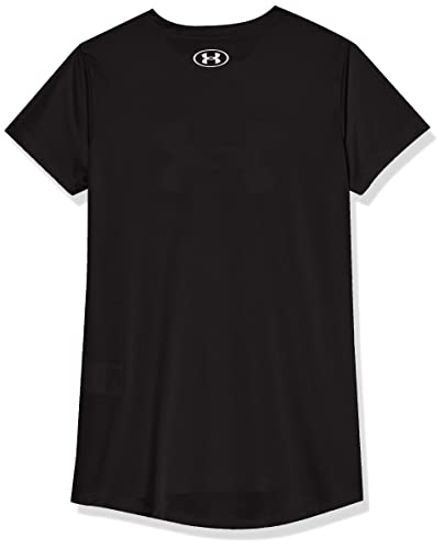 Under Armour Girls' Standard Tech Print Big Logo Short Sleeve Crew, (002) Black/Cerise/White, Large