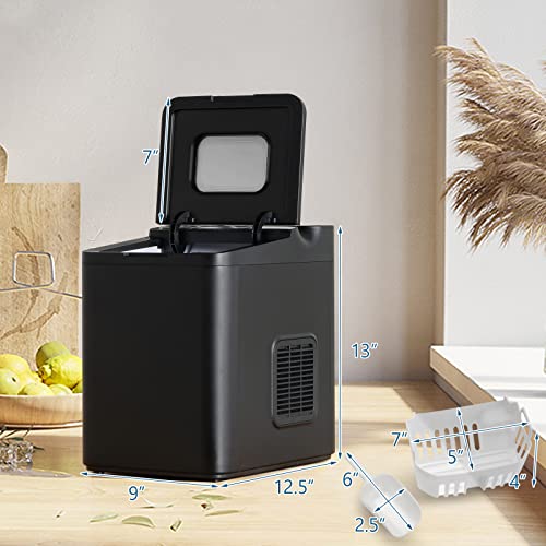 COSTWAY Countertop Ice Maker, 33LBS/24H Portable and Compact Ice Machine with Self-Cleaning Function, 9 Ice Cubes Ready in 6 Mins, Include Ice Scoop and Basket for Home Kitchen Office, Black