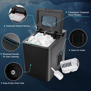 COSTWAY Countertop Ice Maker, 33LBS/24H Portable and Compact Ice Machine with Self-Cleaning Function, 9 Ice Cubes Ready in 6 Mins, Include Ice Scoop and Basket for Home Kitchen Office, Black