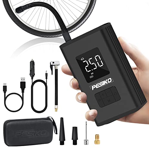 PESIKO Tire Inflator Portable Air Compressor, [5-in-1] 150PSI Cordless Faster Inflation Air Pump with LED Light for Car Tire, Bicycle, Balloons, Motorcycles