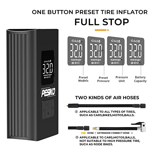 PESIKO Tire Inflator Portable Air Compressor, [5-in-1] 150PSI Cordless Faster Inflation Air Pump with LED Light for Car Tire, Bicycle, Balloons, Motorcycles