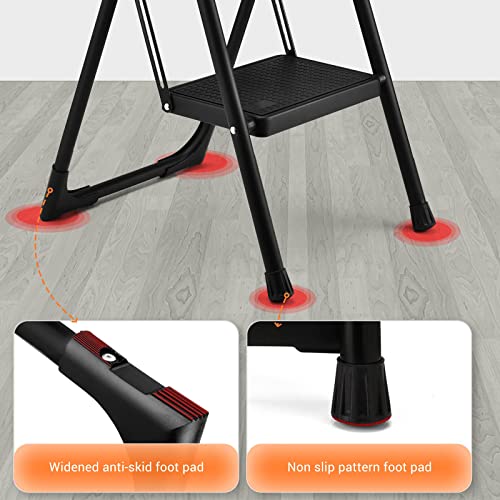 ALPURLAD Step Ladder 2 Step Stool Folding Step Stools for Adults with Handgrip & Anti-Slip Sturdy and Wide Pedal 330lbs Stepladder Multi-Use for Household & Office Foldable Step Stool