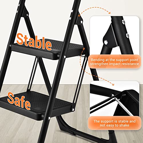 ALPURLAD Step Ladder 2 Step Stool Folding Step Stools for Adults with Handgrip & Anti-Slip Sturdy and Wide Pedal 330lbs Stepladder Multi-Use for Household & Office Foldable Step Stool