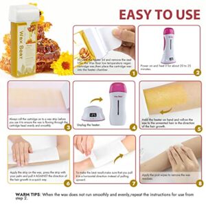 Wax Bear Roll On Wax Heater Kit for Hair Removal,Roller Wax Cartridge Depilatory Digital Temperature Display with for Personal & Professional Use，White