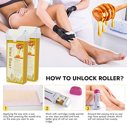 Wax Bear Roll On Wax Heater Kit for Hair Removal,Roller Wax Cartridge Depilatory Digital Temperature Display with for Personal & Professional Use，White