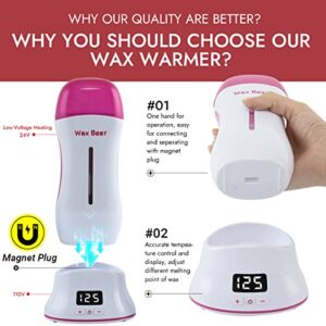 Wax Bear Roll On Wax Heater Kit for Hair Removal,Roller Wax Cartridge Depilatory Digital Temperature Display with for Personal & Professional Use，White