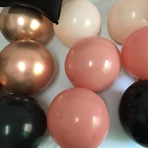 Black Rose gold Balloons- Dusty Pastel Pink and Black Balloons 12inch for Birthday Graduation Wedding Bridal Shower Anniversary Party Decorations (Black + Retro Pink + Gold)