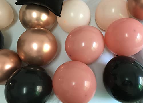 Black Rose gold Balloons- Dusty Pastel Pink and Black Balloons 12inch for Birthday Graduation Wedding Bridal Shower Anniversary Party Decorations (Black + Retro Pink + Gold)