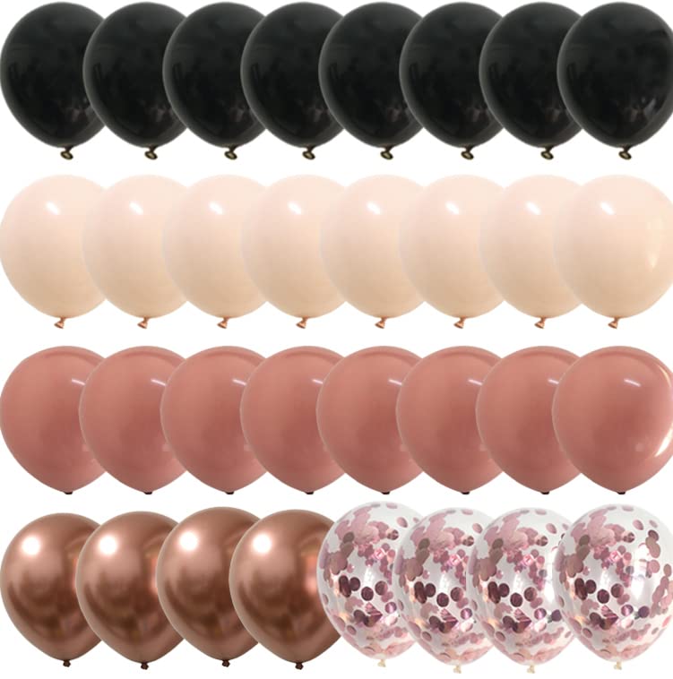 Black Rose gold Balloons- Dusty Pastel Pink and Black Balloons 12inch for Birthday Graduation Wedding Bridal Shower Anniversary Party Decorations (Black + Retro Pink + Gold)