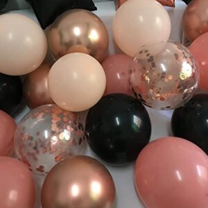 Black Rose gold Balloons- Dusty Pastel Pink and Black Balloons 12inch for Birthday Graduation Wedding Bridal Shower Anniversary Party Decorations (Black + Retro Pink + Gold)