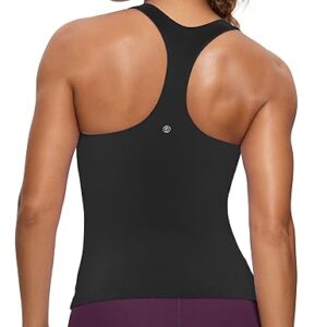 CRZ YOGA Butterluxe Workout Tank Tops for Women Built in Shelf Bras Padded - Racerback Athletic Spandex Yoga Camisole Black Small