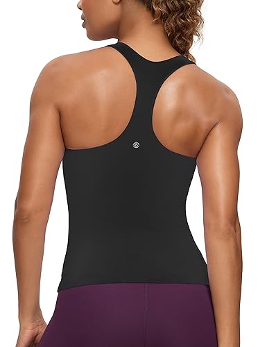 CRZ YOGA Butterluxe Workout Tank Tops for Women Built in Shelf Bras Padded - Racerback Athletic Spandex Yoga Camisole Black Small